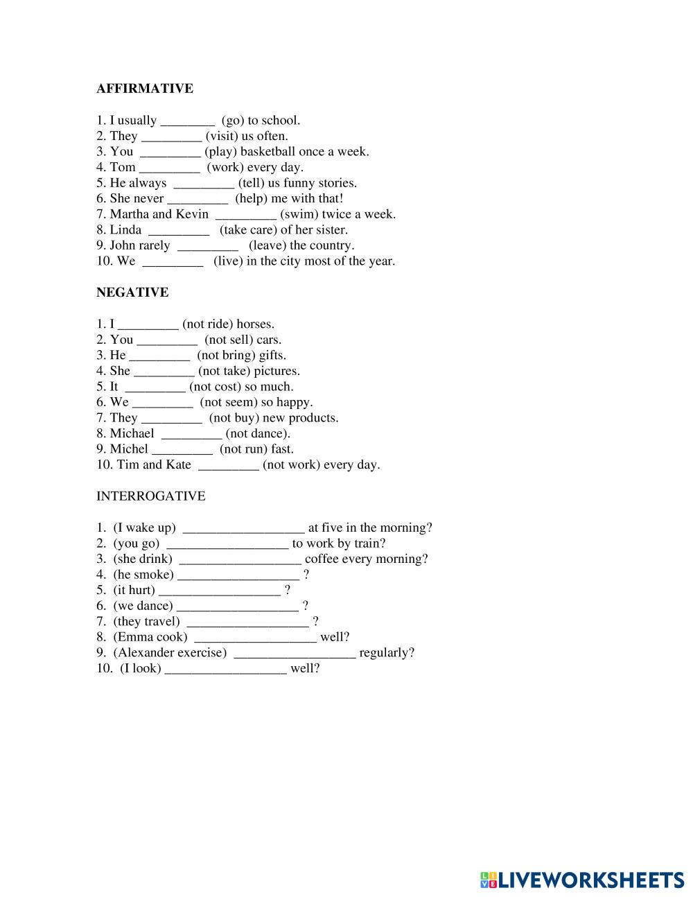 PRESENT SIMPLE EASY | Live Worksheets