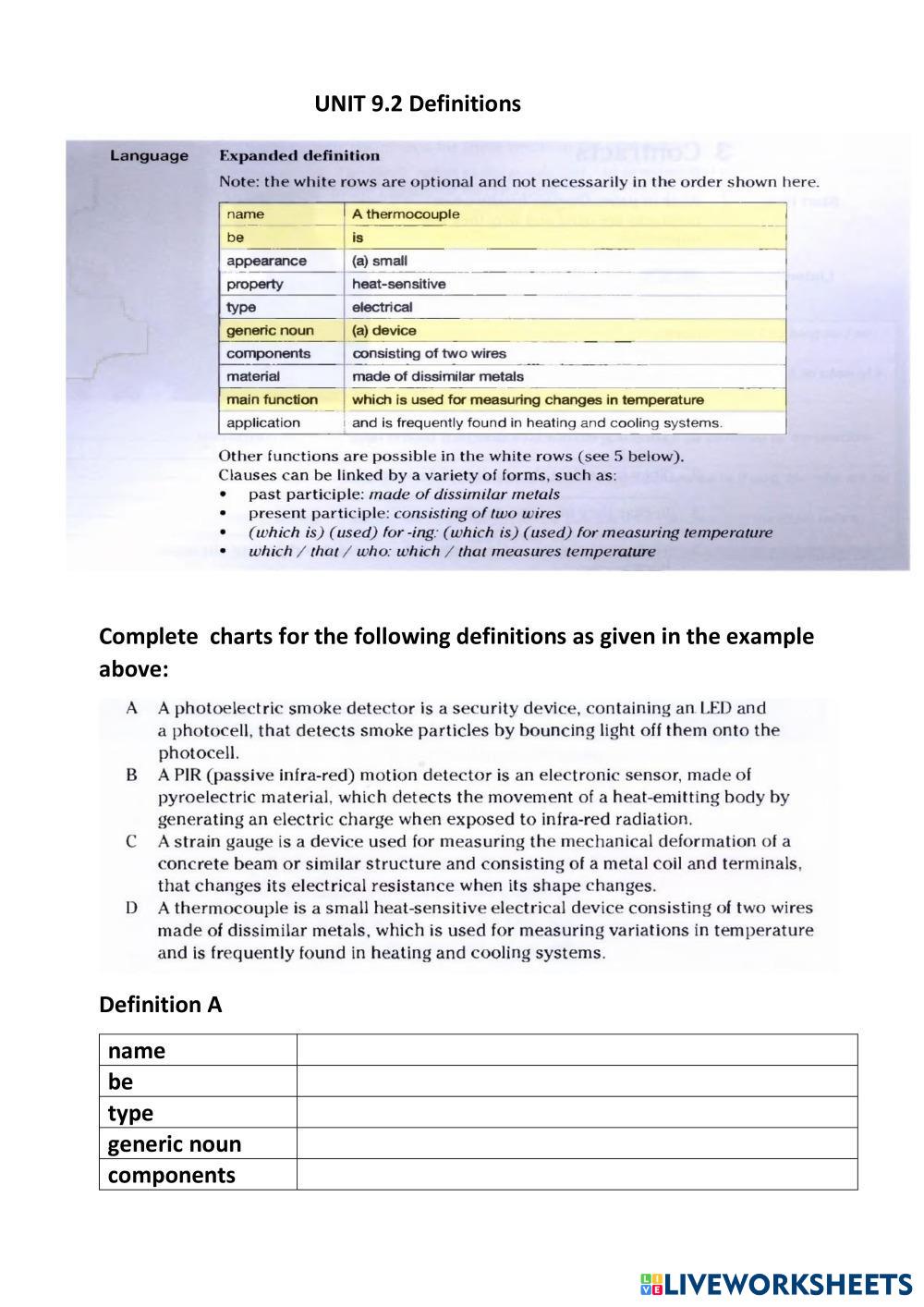 TechEng 4. UNIT 9.2 Definitions | Live Worksheets
