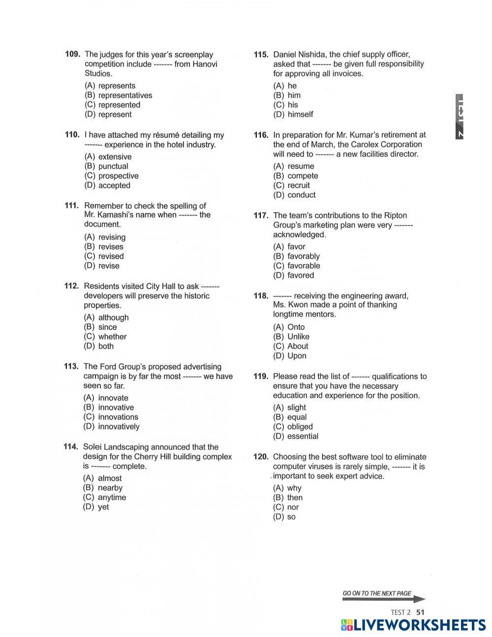 TOEIC - READING… | Free Interactive Worksheets | 7195166