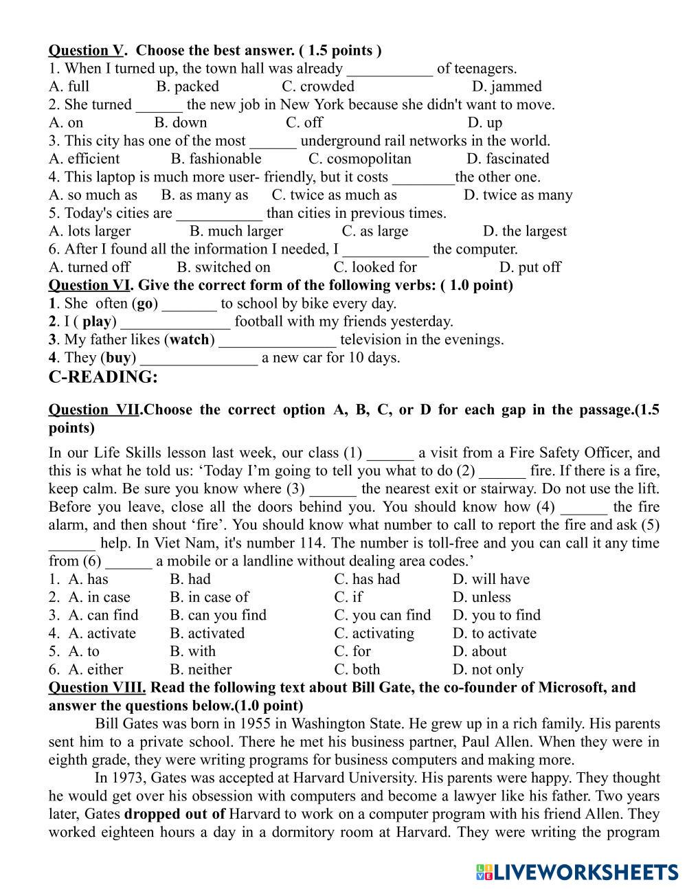 7195641 | Minitest grade 9 | ngthdieu | LiveWorksheets