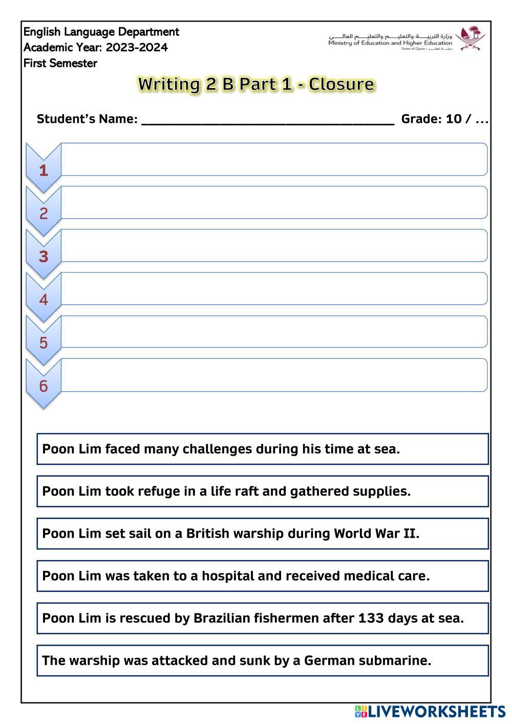 G10_writing 2 B_Part 1_closure | Live Worksheets