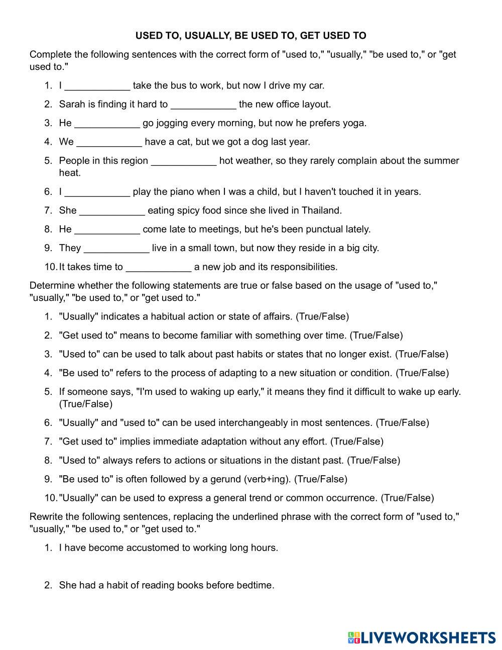 Used to, Usuall… | Free Interactive Worksheets | 7196578