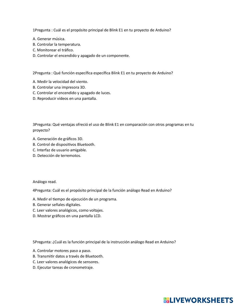 Arduino Live Worksheets arduino-live-worksheets