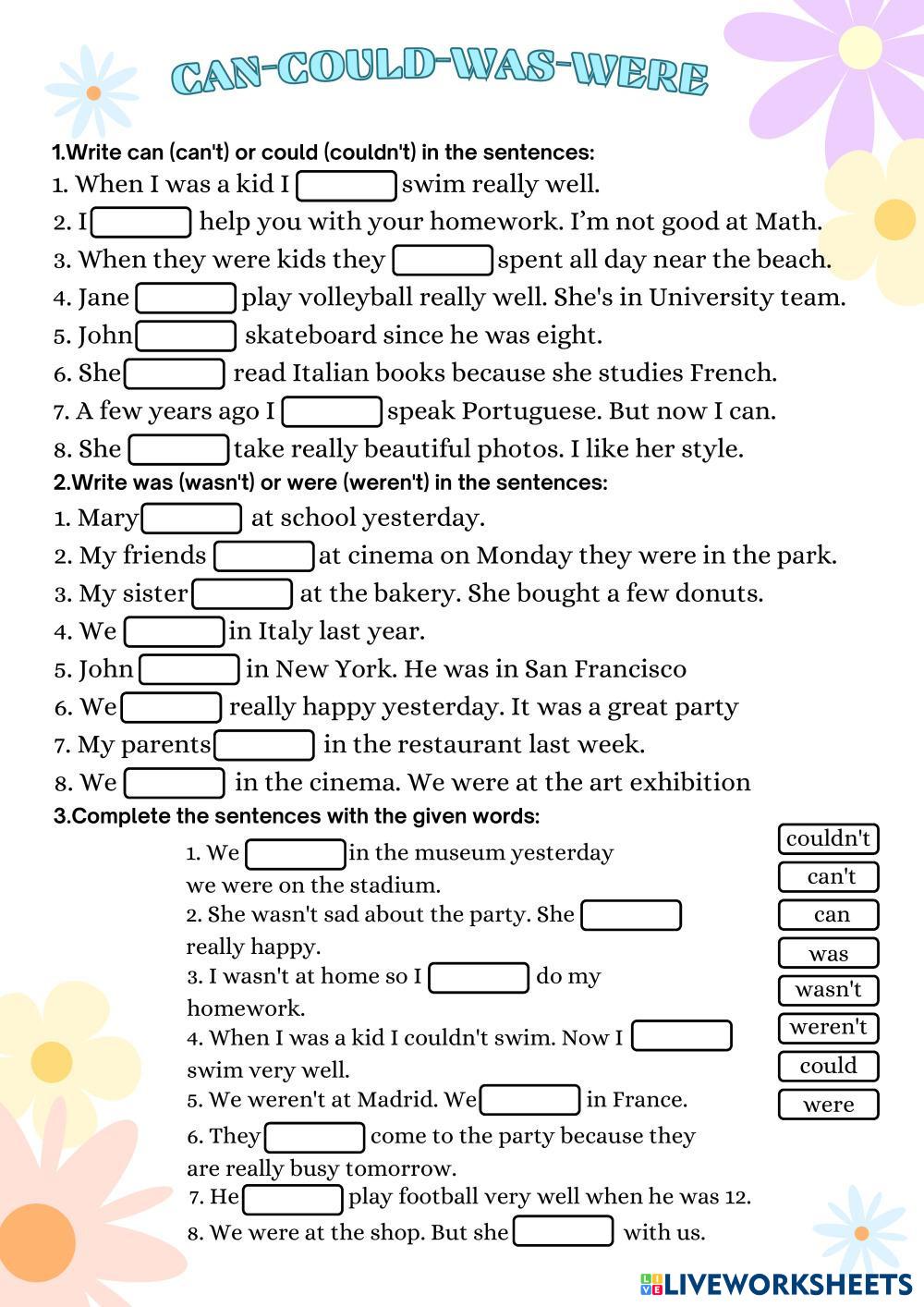 can could was were | Live Worksheets