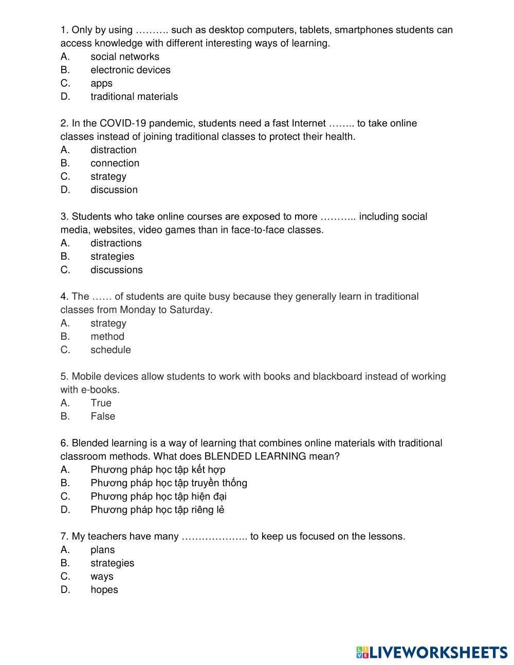 Unit 8-Vocabulary-Grade 10 | Live Worksheets