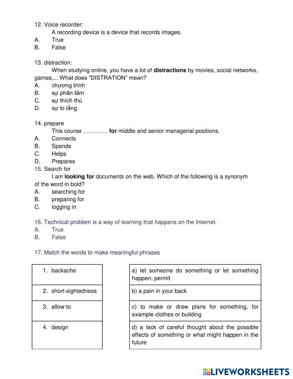 Unit 8-Vocabulary-Grade 10 | Live Worksheets