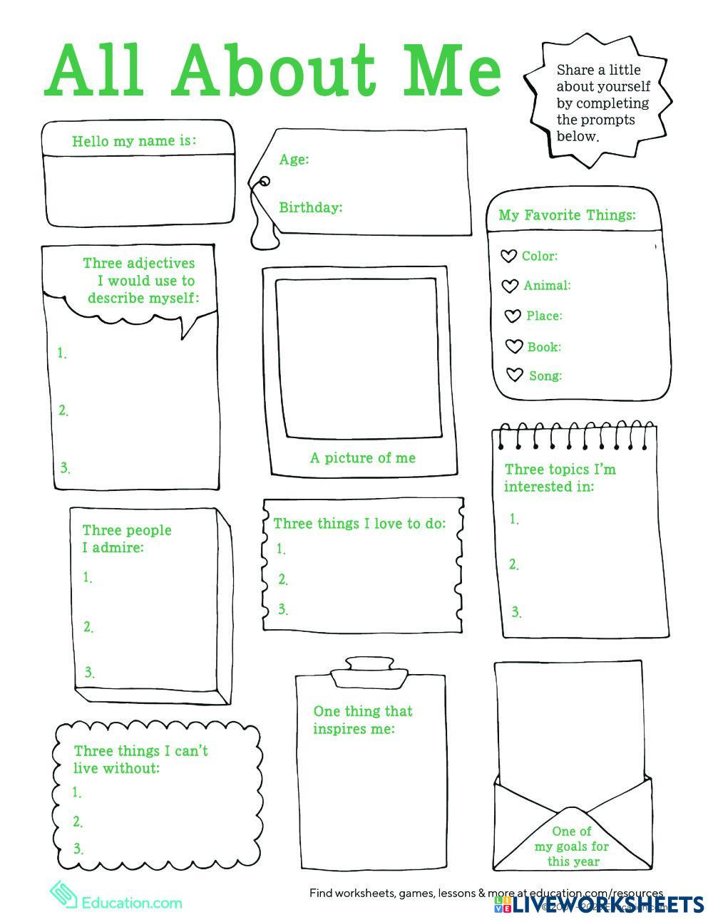 About Me | Free Interactive Worksheets | 7197336