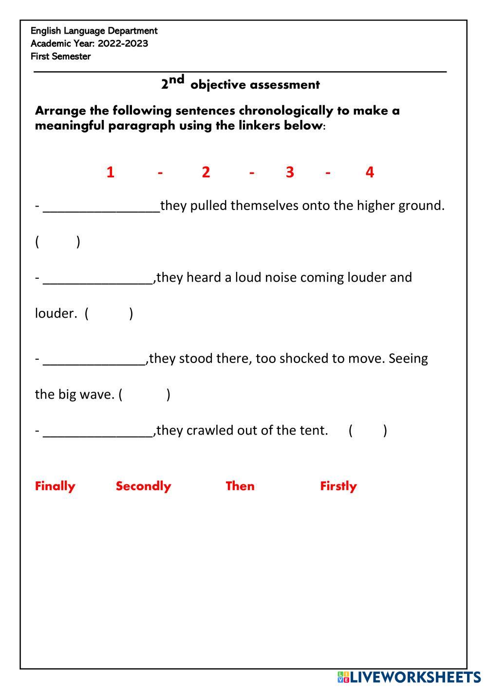Arrange the following sentences chronologically 7201200