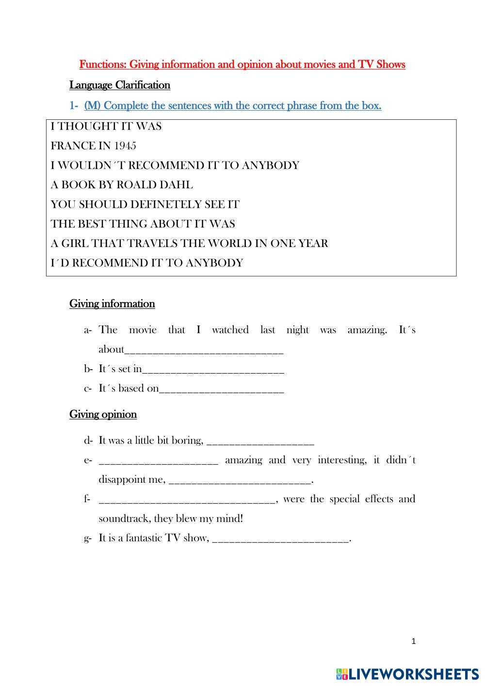 Functions: Giving information and opinion about movies