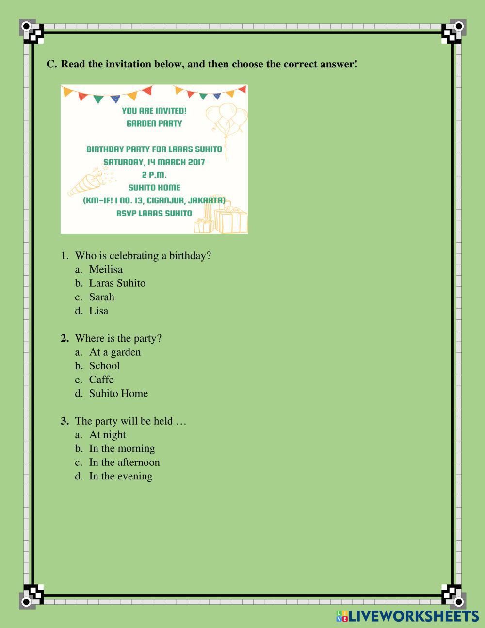 Formal Invitati… | Free Interactive Worksheets | 7204405