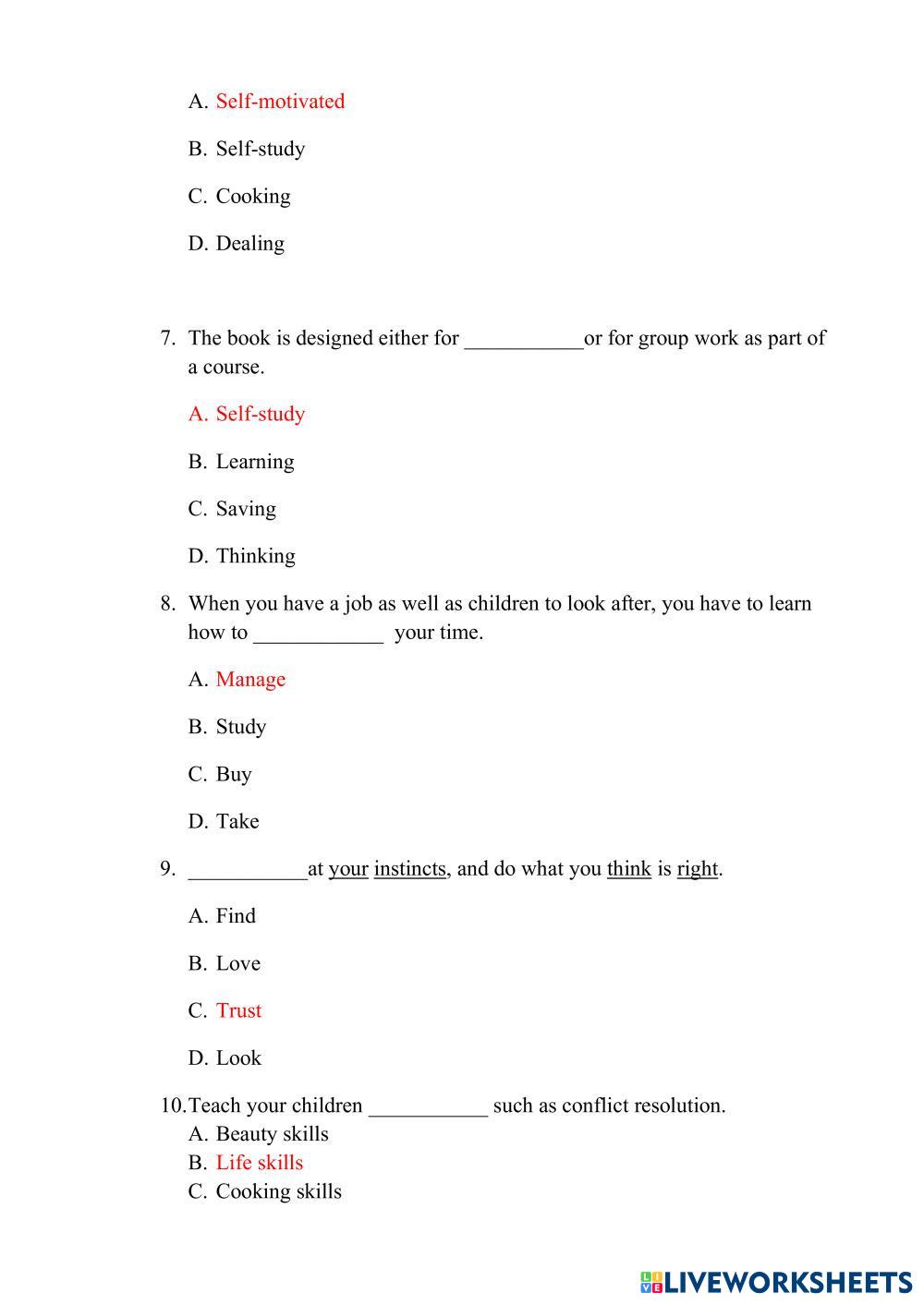 Unit 10: BECOMING INDEPENDENT | Live Worksheets