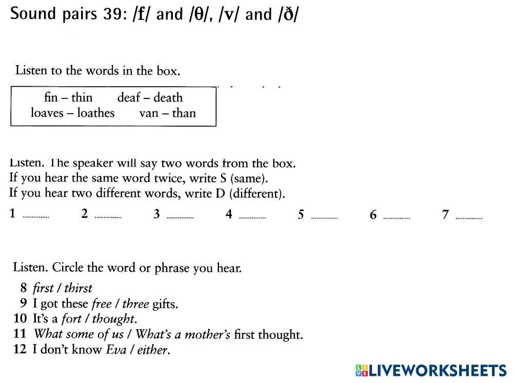 TH sounds 2 | Live Worksheets