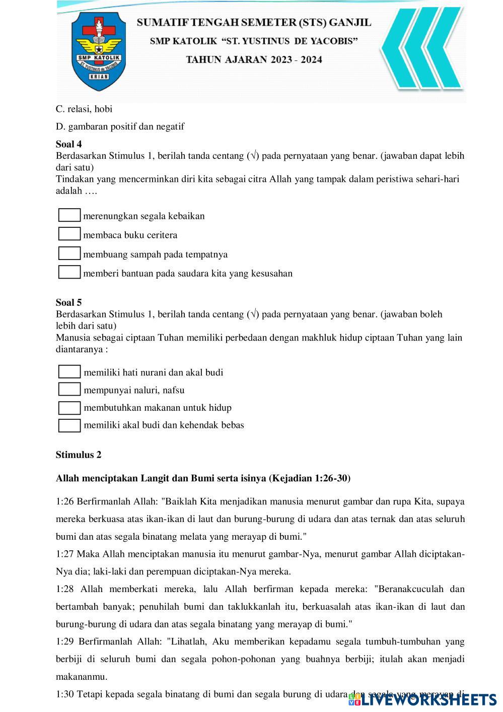 STS PAK7 GANJIL… | Free Interactive Worksheets | 7206328