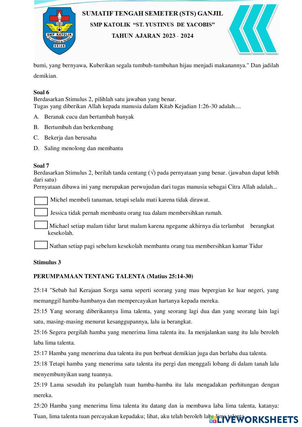 STS PAK7 GANJIL… | Free Interactive Worksheets | 7206328