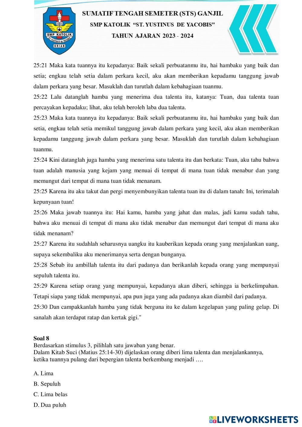 STS PAK7 GANJIL… | Free Interactive Worksheets | 7206328