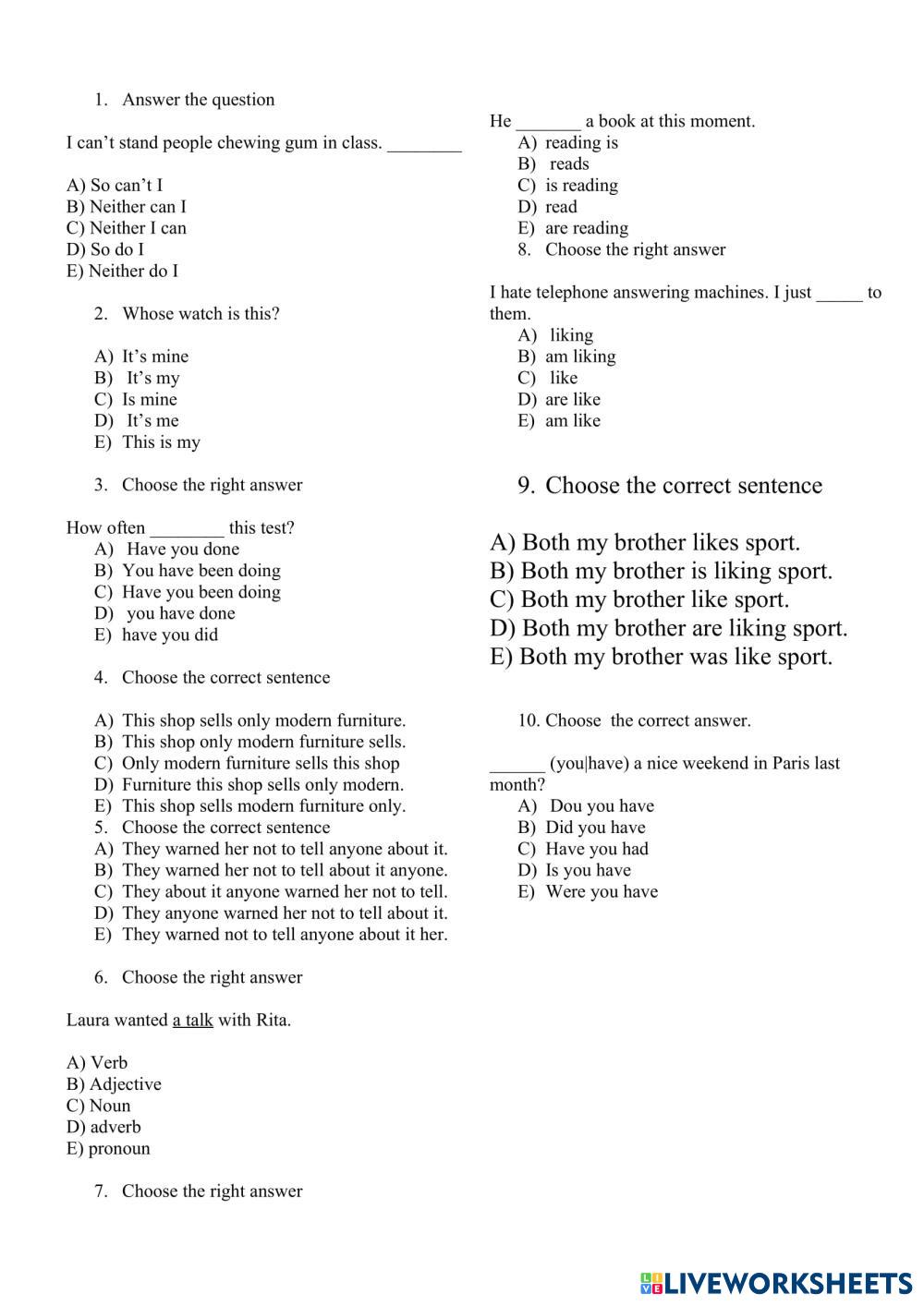 grammar | Live Worksheets
