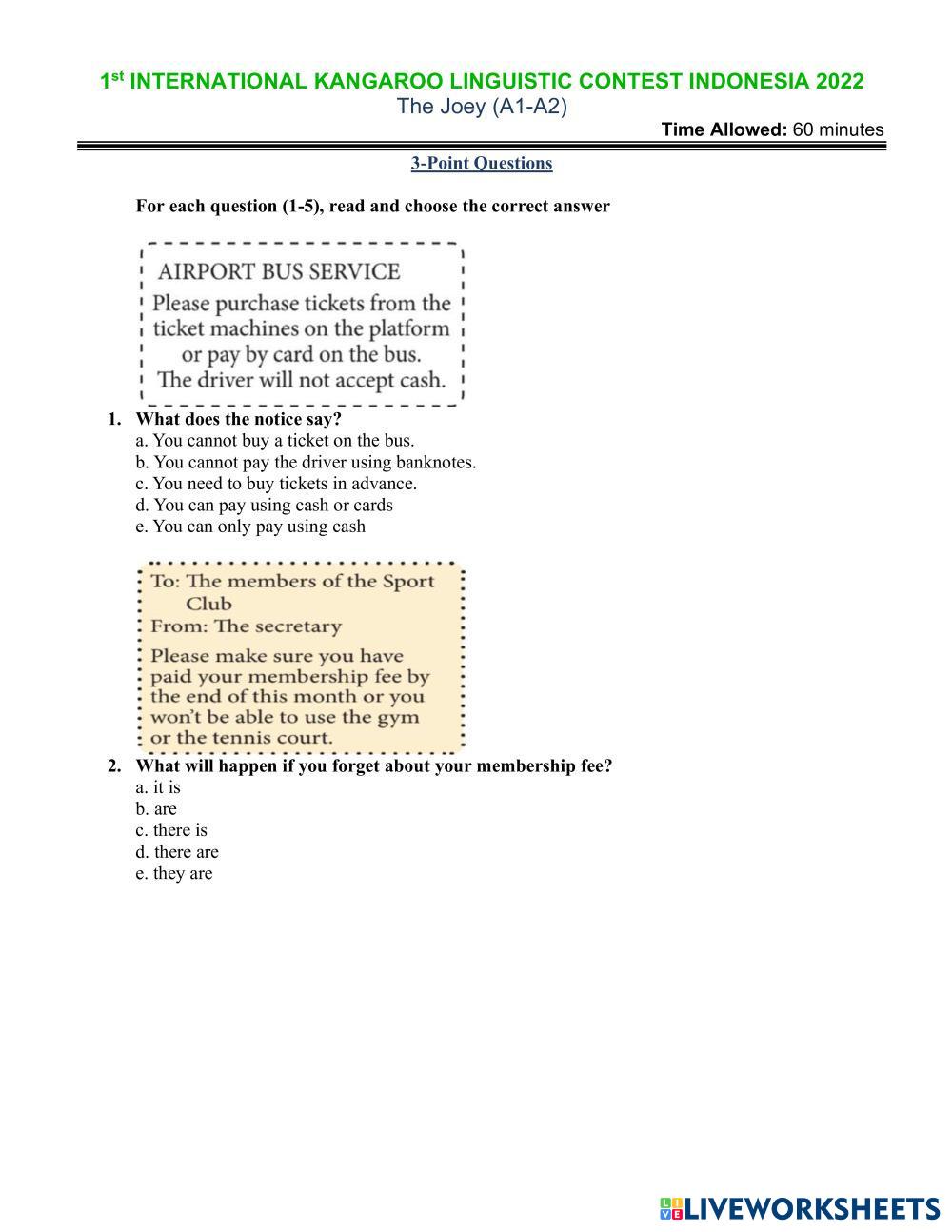 IKLC - The Joey | Live Worksheets