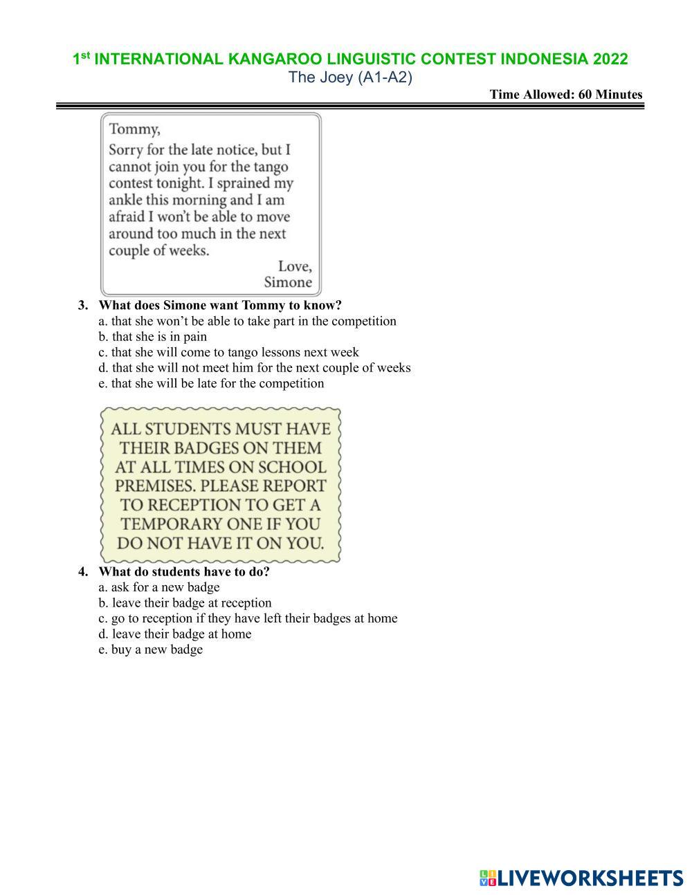 IKLC - The Joey | Live Worksheets