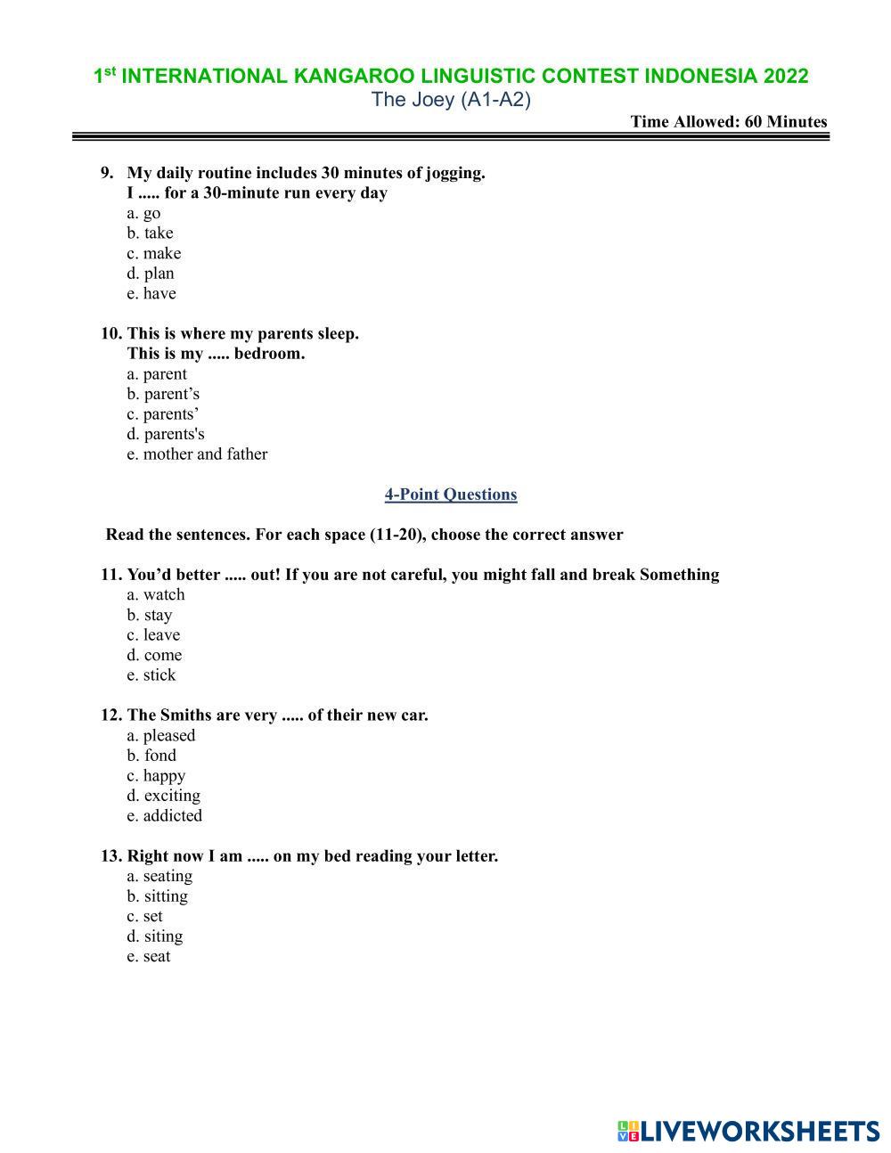IKLC - The Joey | Live Worksheets