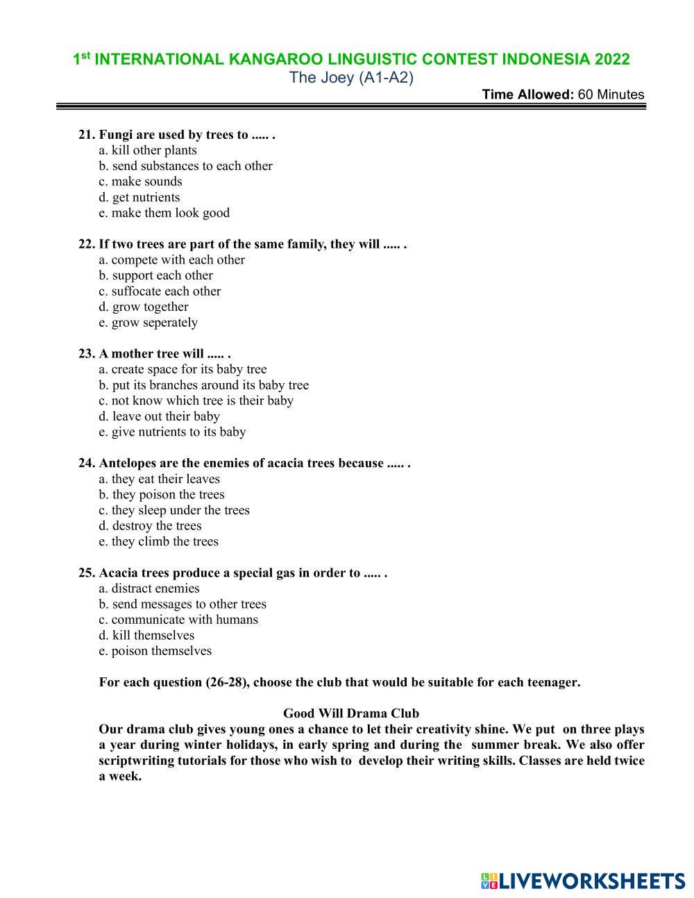 IKLC - The Joey | Live Worksheets