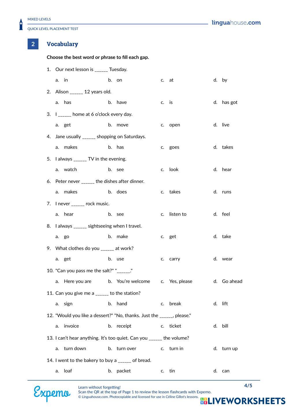Quick Level Pla… | Free Interactive Worksheets | 7207088