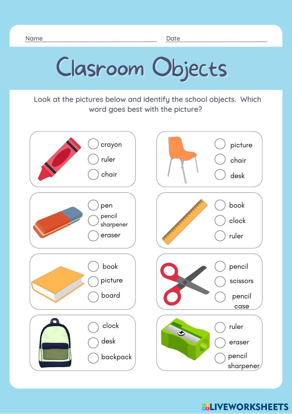 classroom objects | Live Worksheets