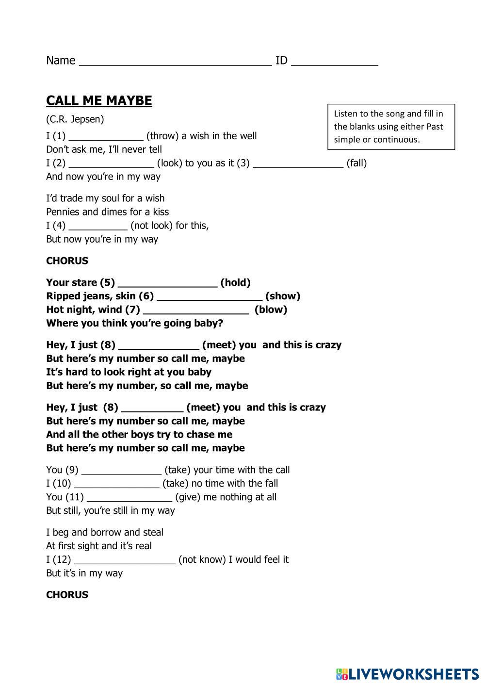Call me maybe | Free Interactive Worksheets | 7207691