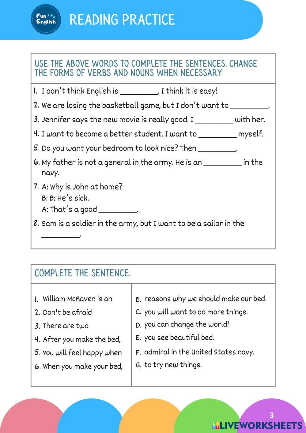 make the bed sentence