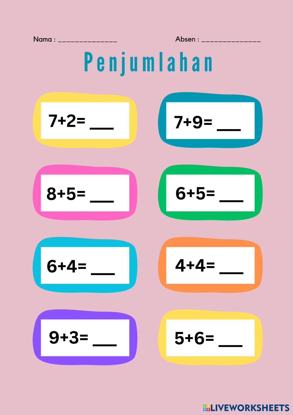 penjumlahan 7481131 | nikmatul risa | Live Worksheets