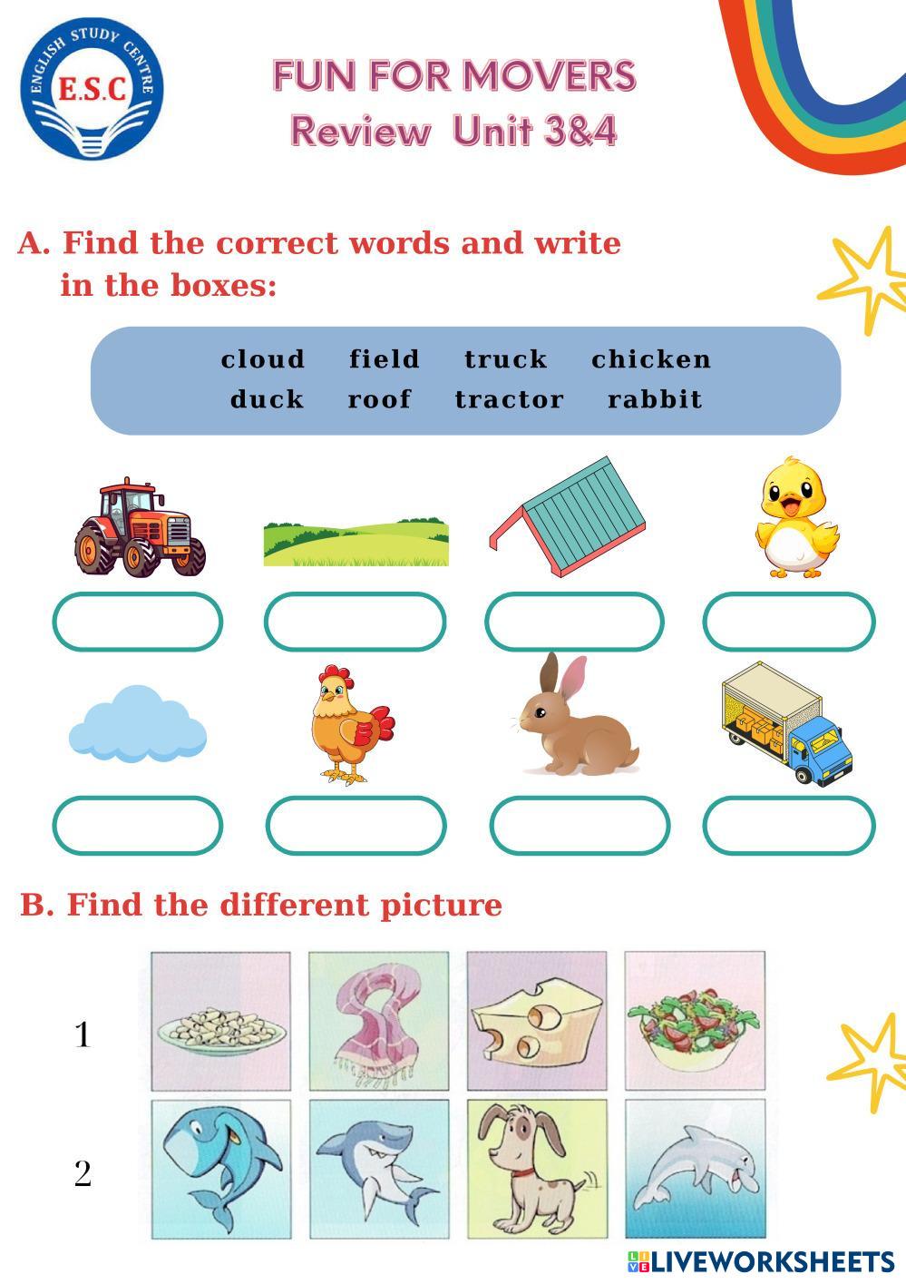 FUN FOR MOVERS - REVIEW FUN U3-4 | Live Worksheets