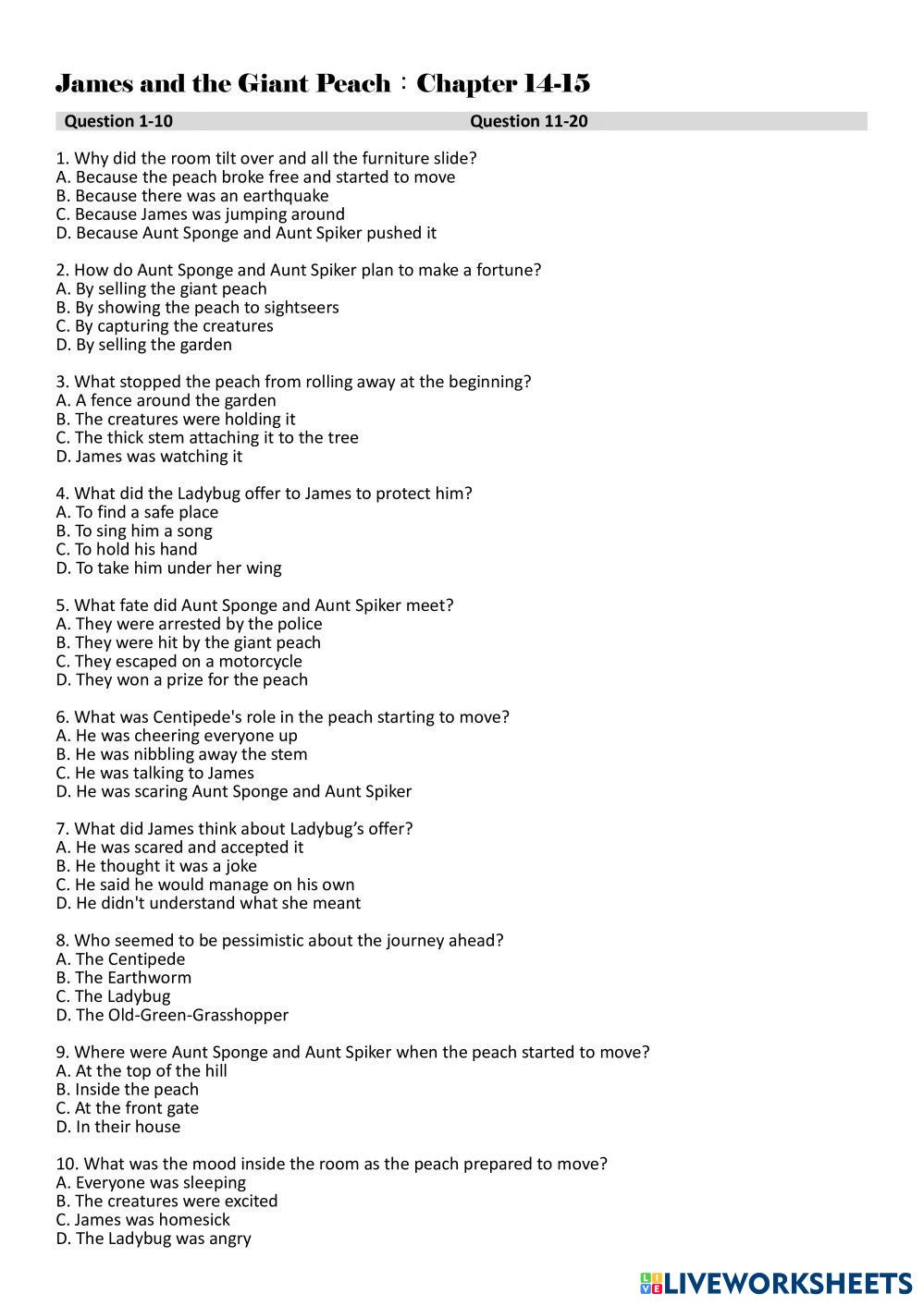 James and the G… | Free Interactive Worksheets | 7483348