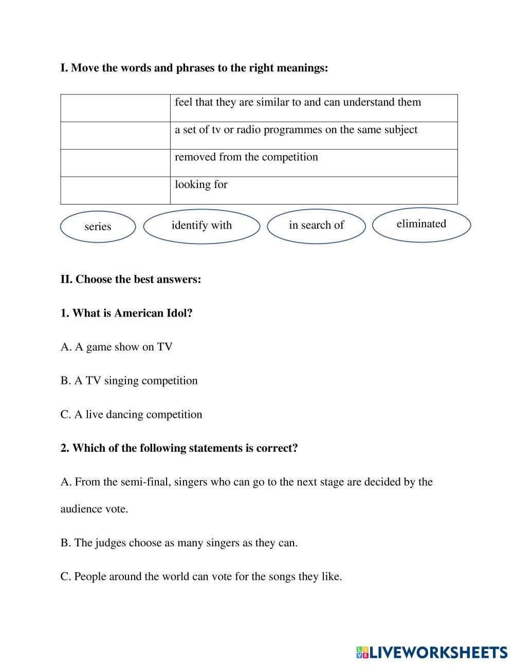 Unit 3: Music | Live Worksheets