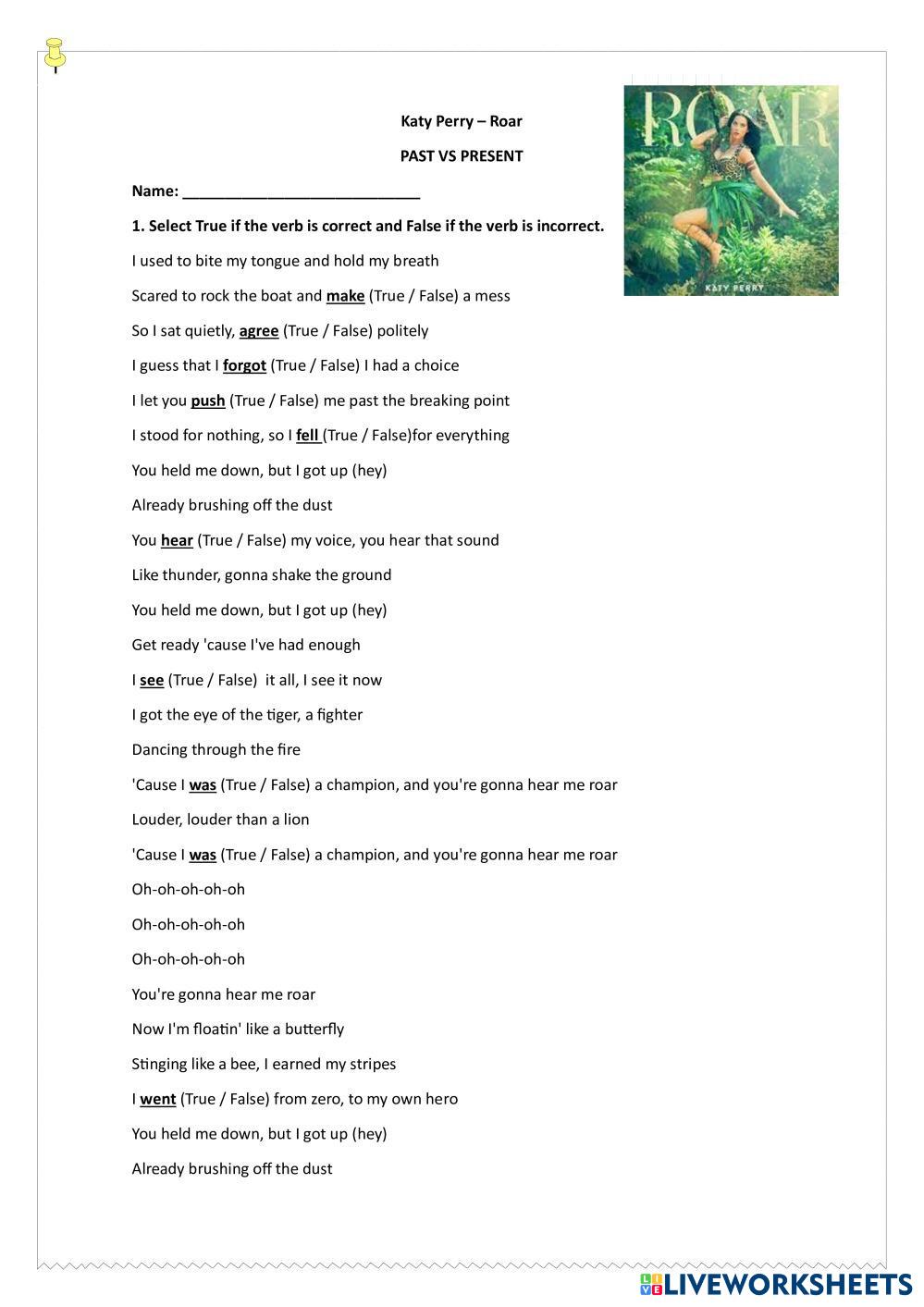 Katy Perry – Roar | Live Worksheets