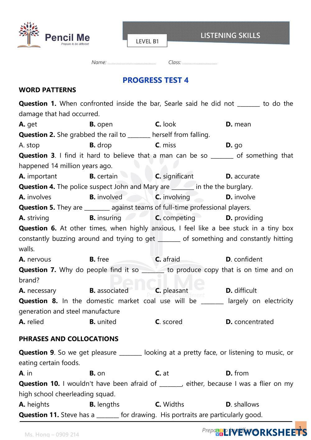 B2_Vocab Test 4 | Live Worksheets