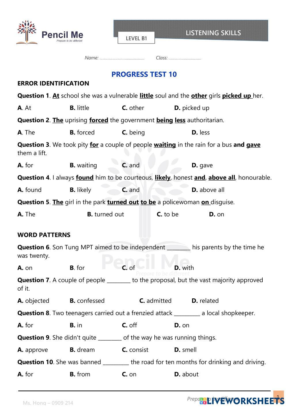 B2_Vocab Test 10 | Live Worksheets