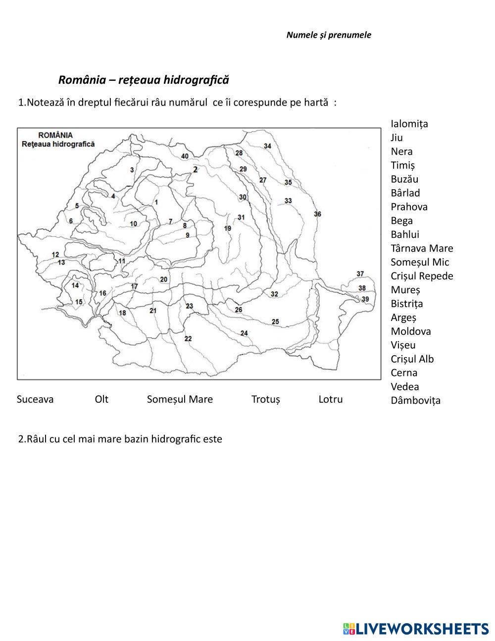 România- rețeaua hidrografică | Live Worksheets
