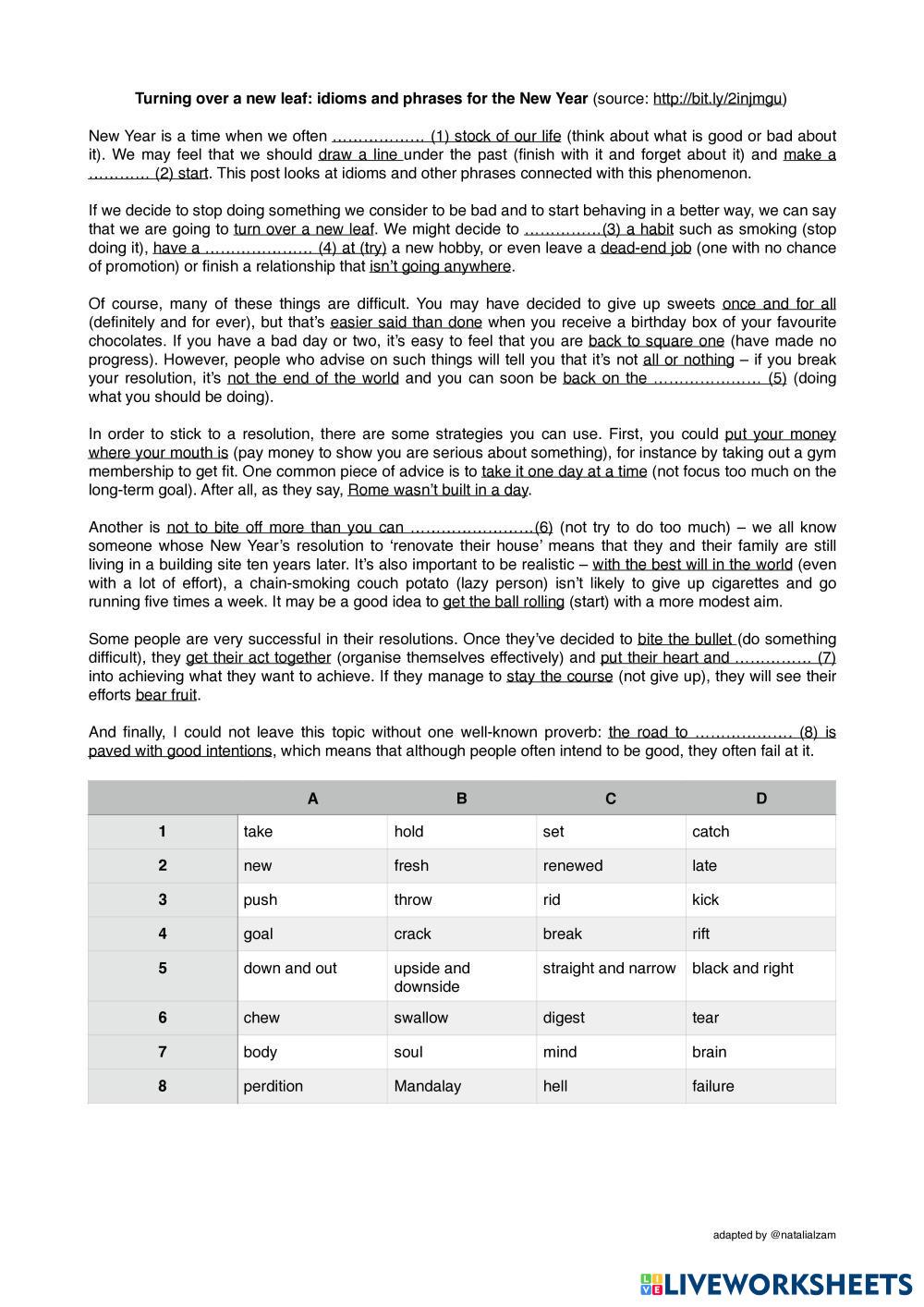 New Year's Reso… | English Language Worksheets | 7498426