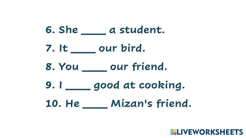 Be Verbs 4 | Free Interactive Worksheets | 7500682