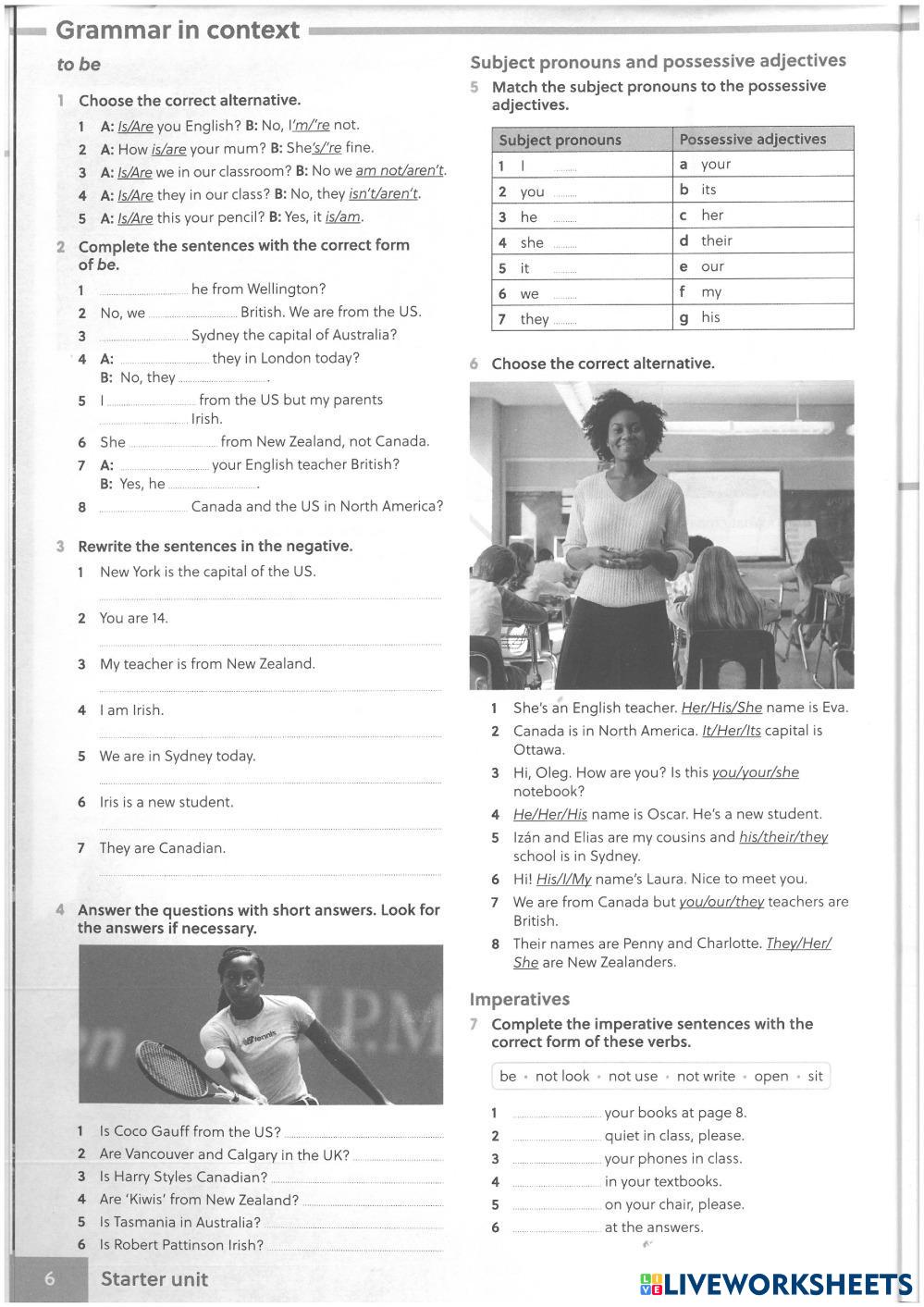 Starter Unit. Grammar in Context | Live Worksheets