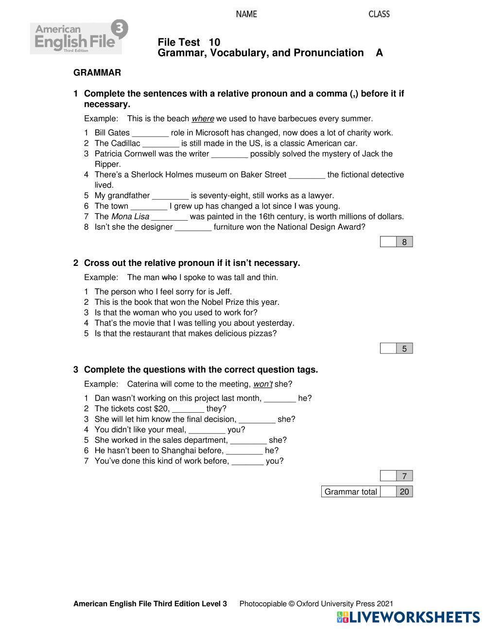 American English B1-UNIDAD 10 | Live Worksheets