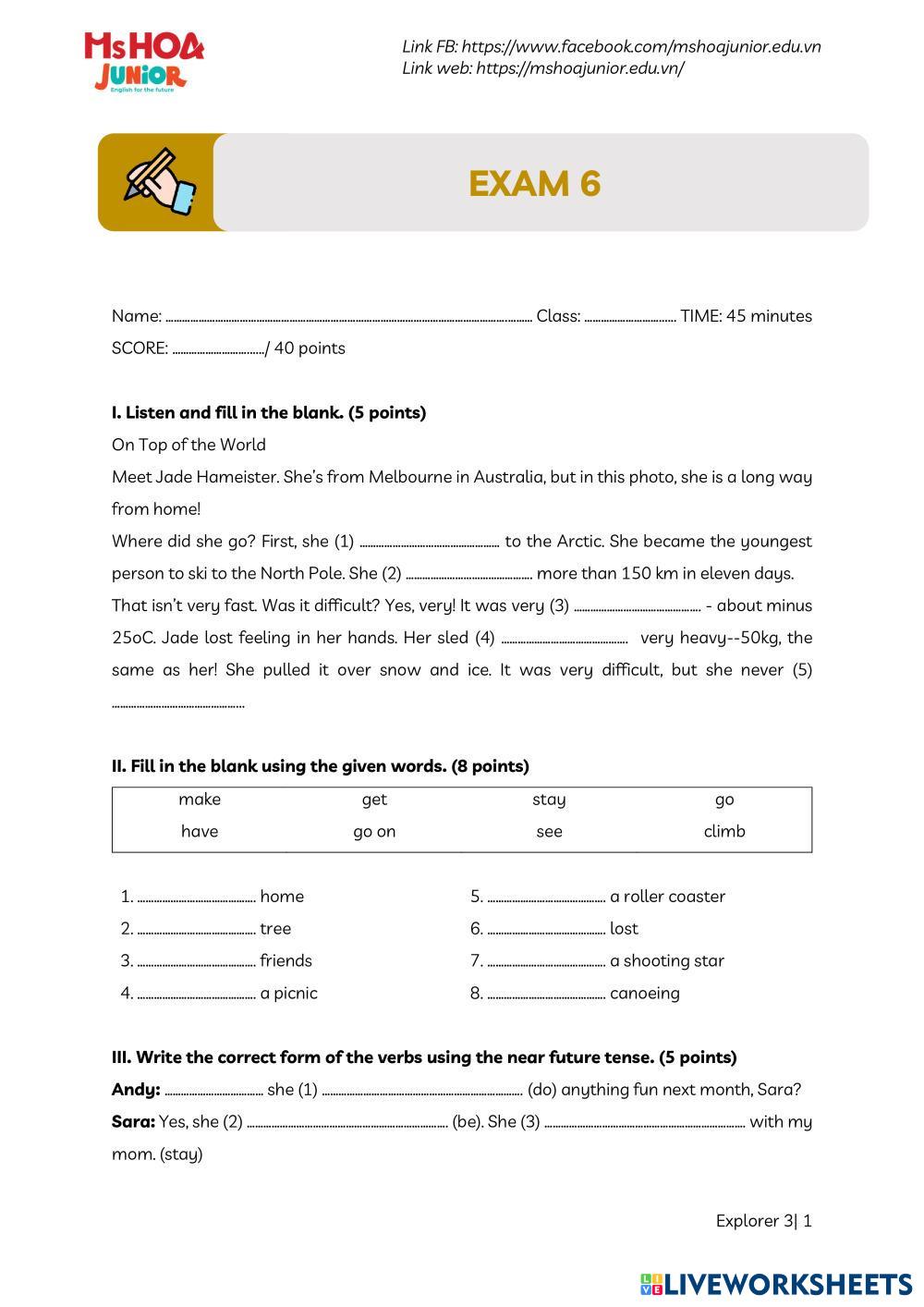 EX3 - EXAM 6 | Free Interactive Worksheets | 7504377