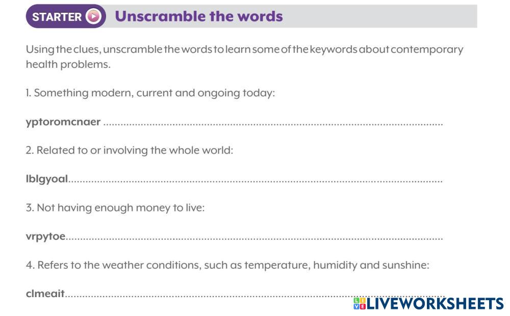 Unscramble words | Live Worksheets