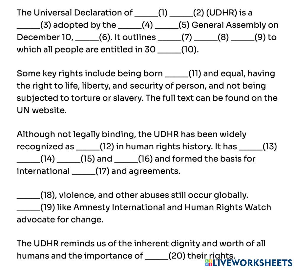 UDHR | Free Interactive Worksheets | 7505437