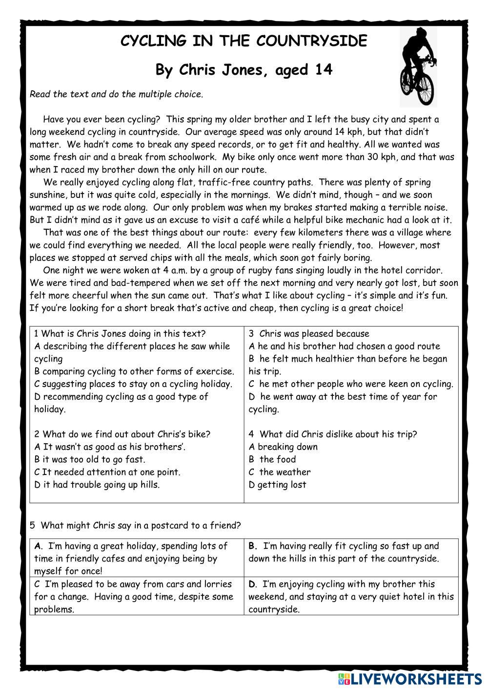 Cycling in the … | Free Interactive Worksheets | 683131