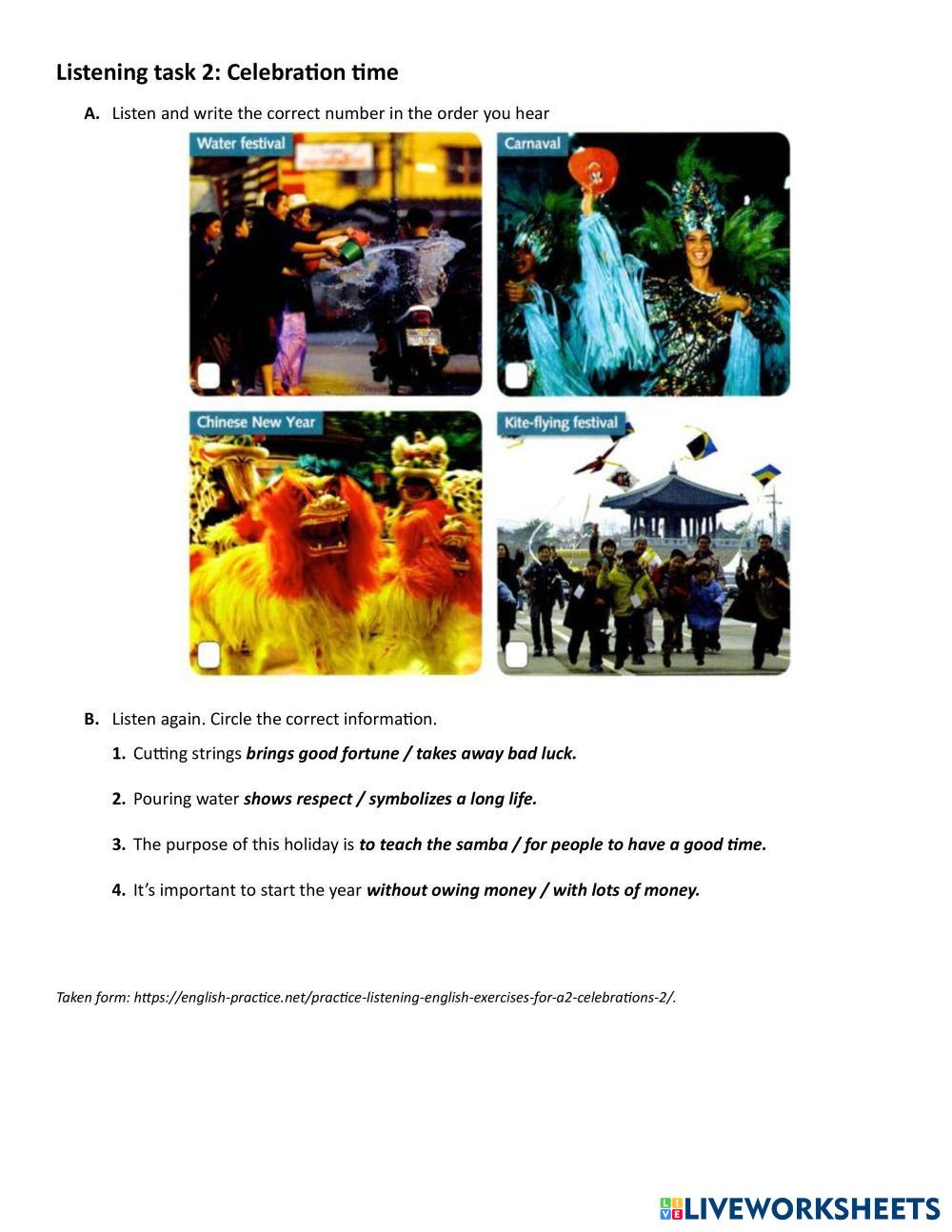 Celebrations li… | Free Interactive Worksheets | 7506544