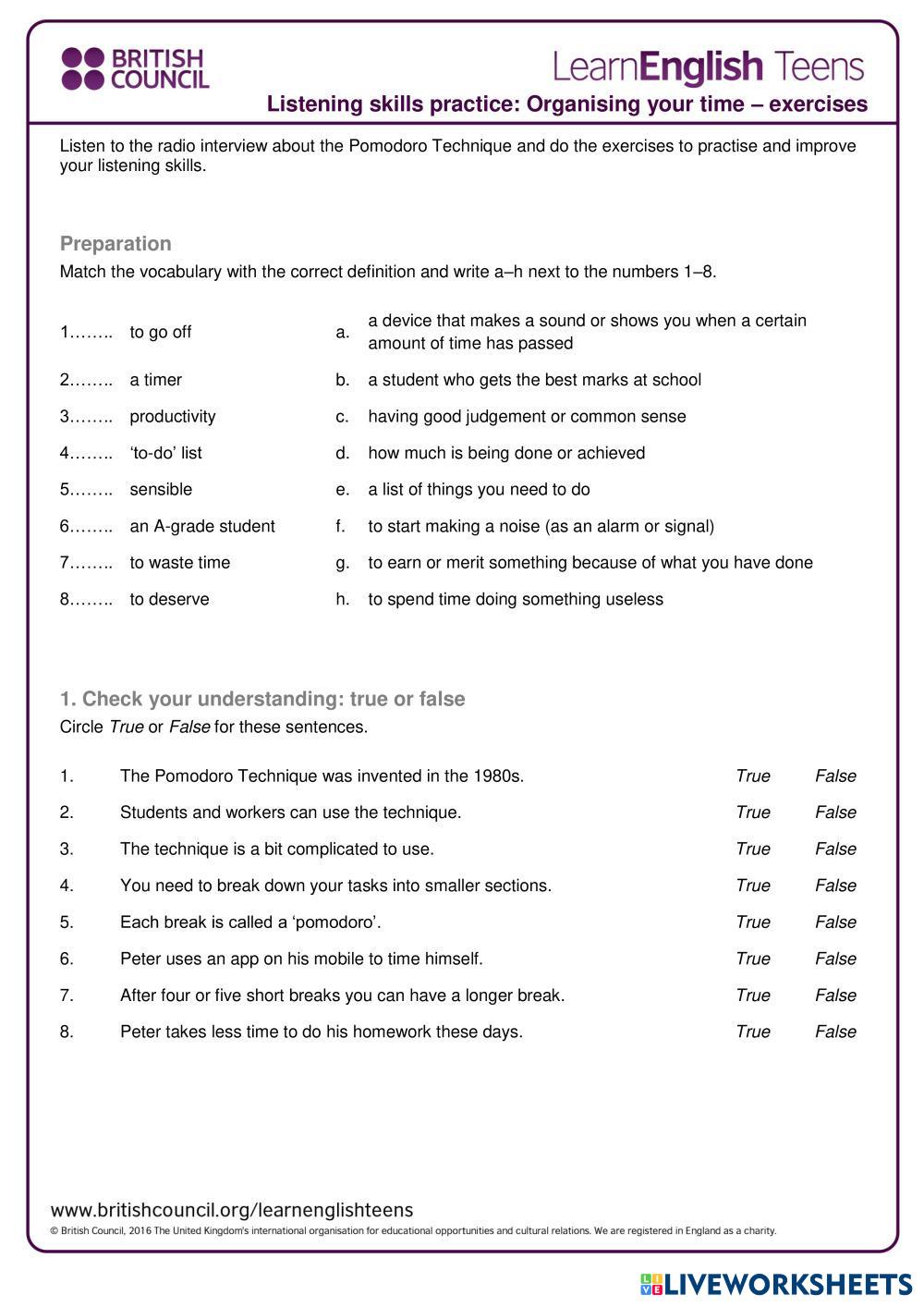 Organising your time | Live Worksheets