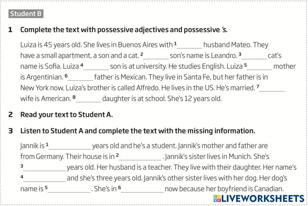 Roadmap A2 |2A| Possessive Adjectives and Possessive 's.