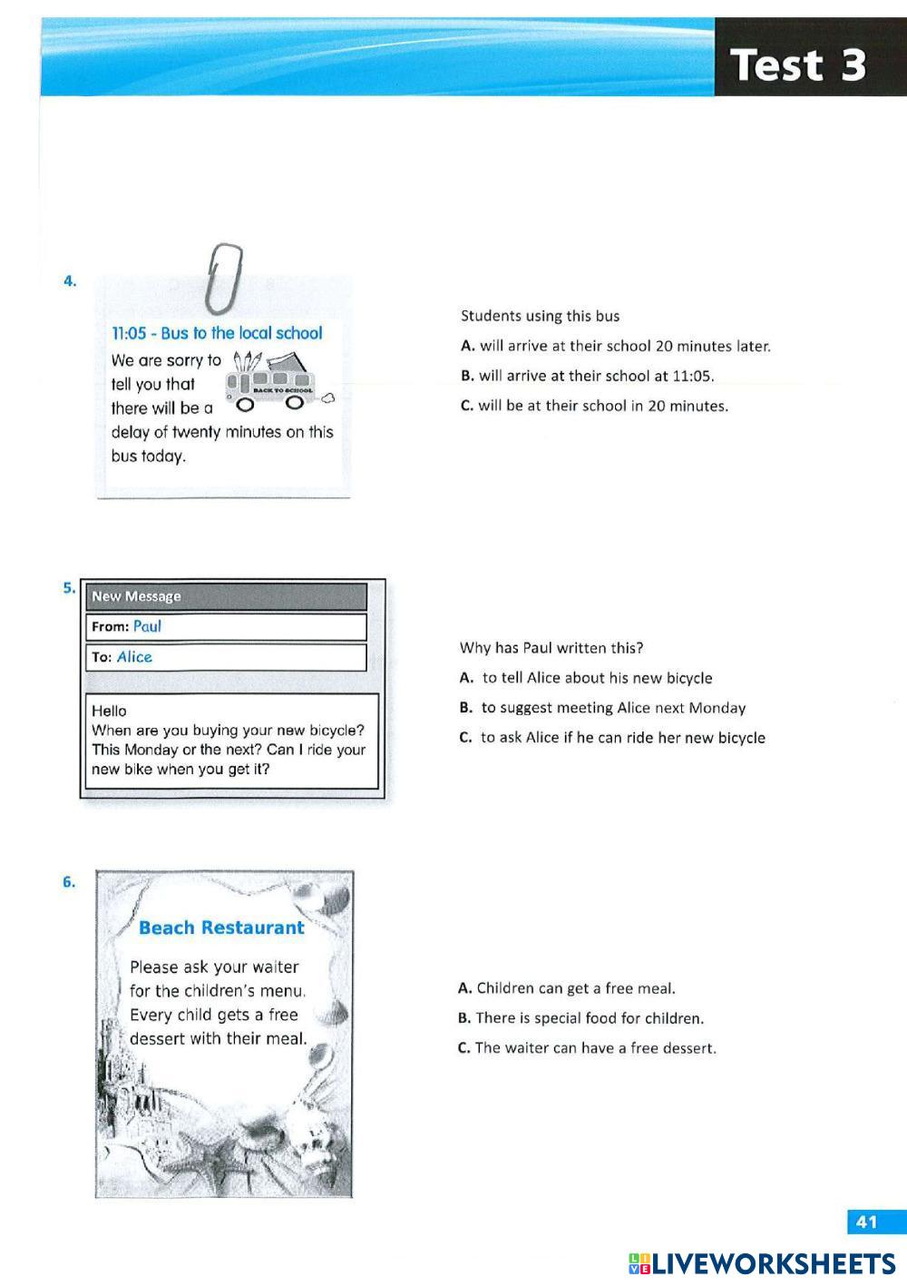 FfSTraining | Simply A2 KET for Schools Test 3 Reading