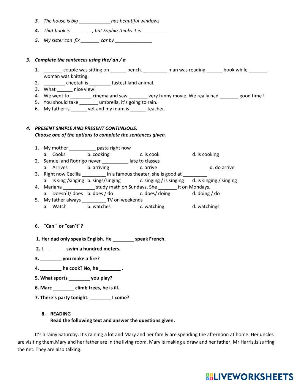 TEST simple present | Live Worksheets