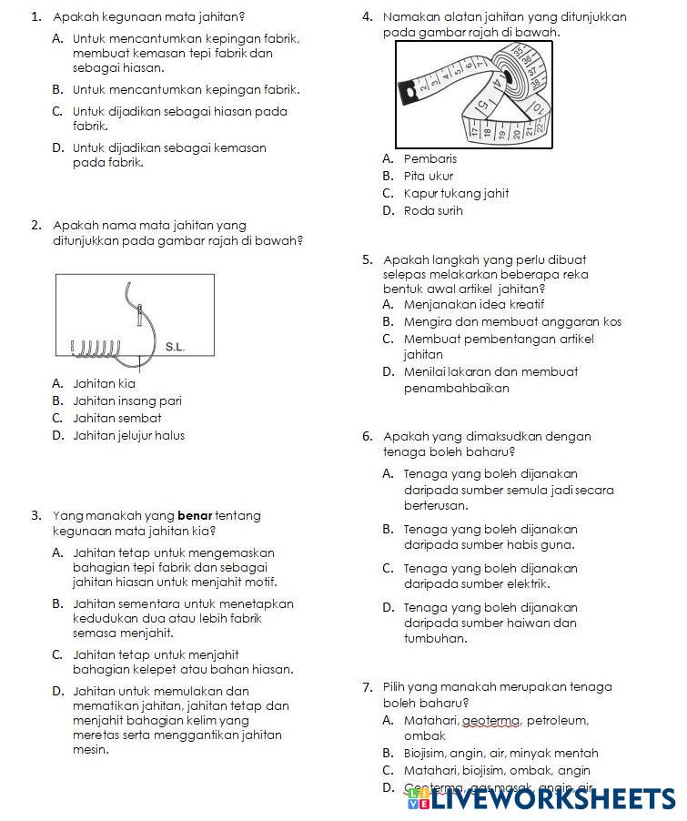 UASA RBT TAHUN … | Free Interactive Worksheets | 7507890